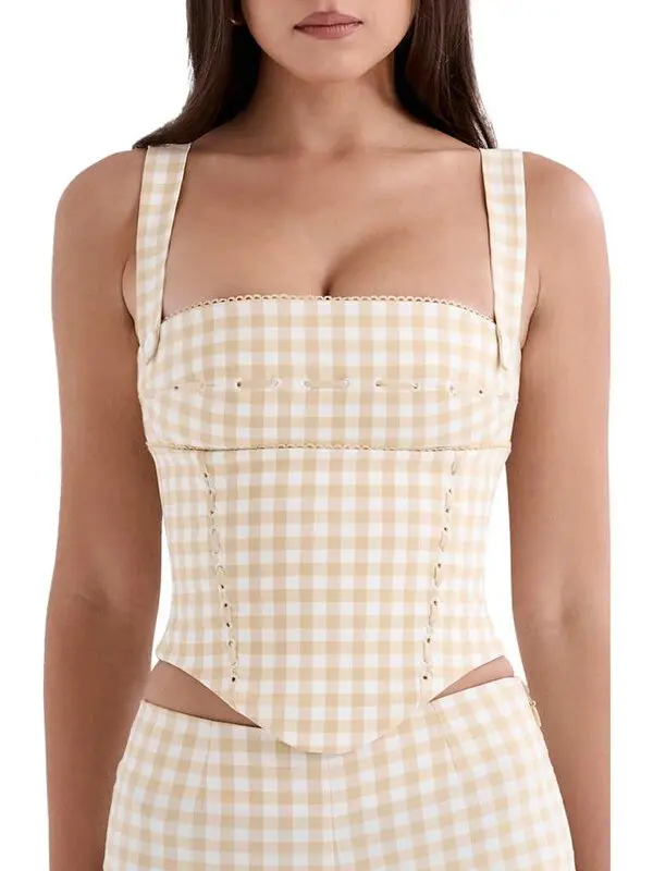 House Of Cb Lottie Gingham Corset Tank - Gingerbread