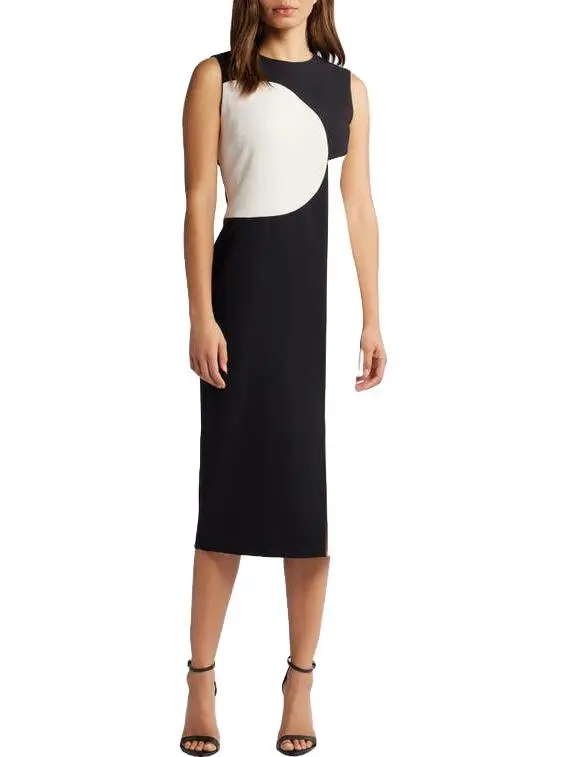 Anne Klein Color Block Midi Dress - Anne Black/ Pink Tint