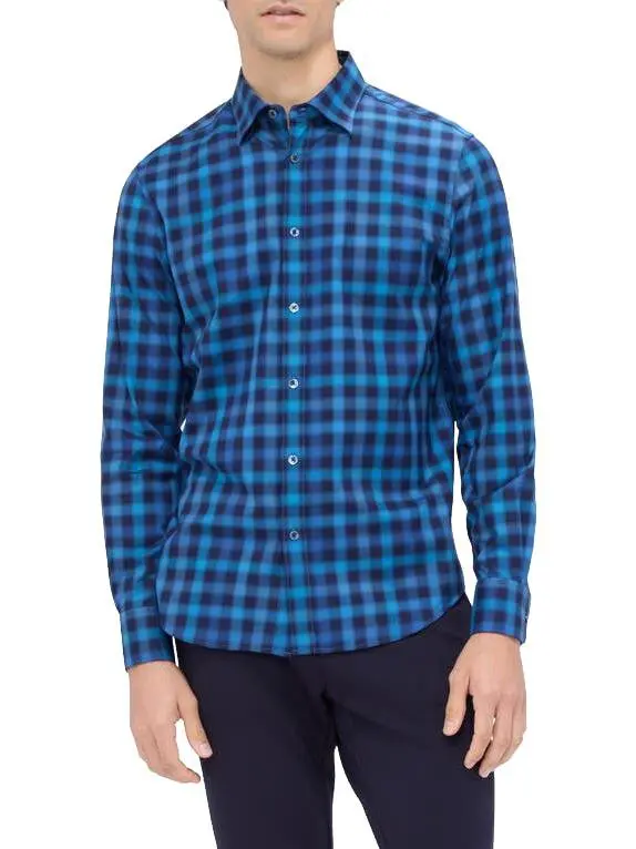 Bugatchi Karl Shaped Fit Buffalo Plaid Stretch Cotton Button-up Shirt - Navy