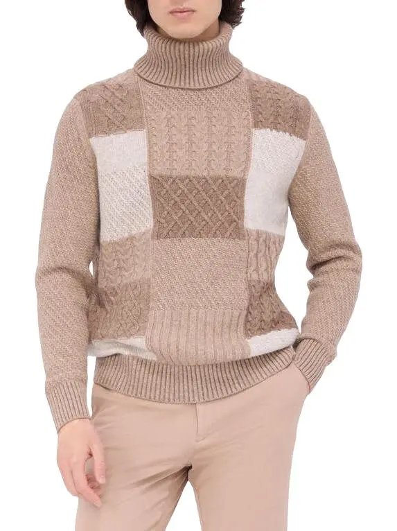 Bugatchi Pattern Wool Blend Turtleneck Sweater - Stone