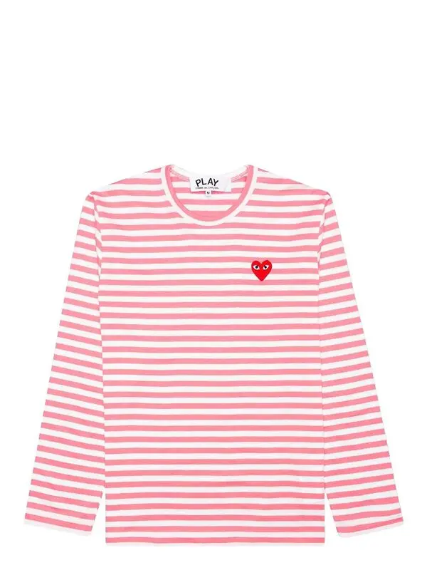 Play Comme Des Garcon Striped Long Sleeve T-shirt - Pink/white