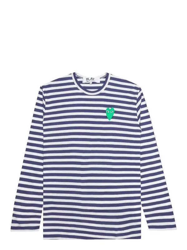Play Comme Des Garcon Striped Long Sleeve T-shirt With Emblem - Navy Blue/white