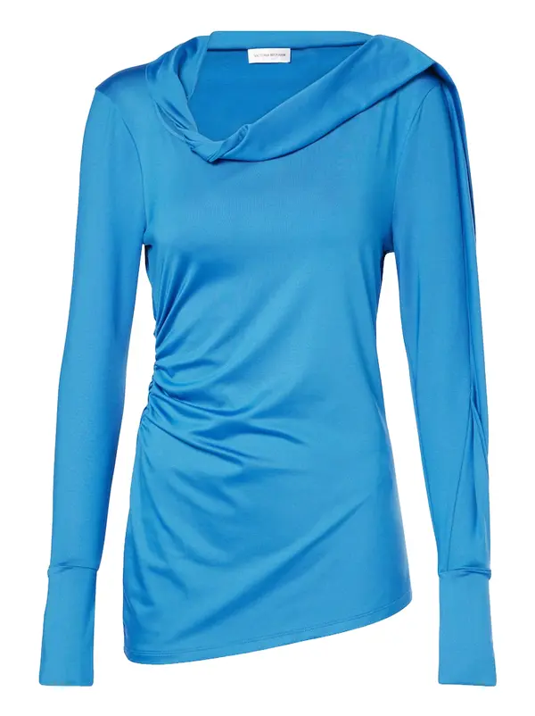 Victoria Beckham Ruched Asymmetric Jersey Top - Blue