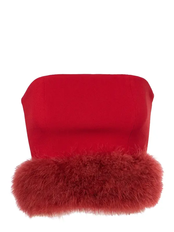 Blumarine Feather-trimmed Cropped Top - Red