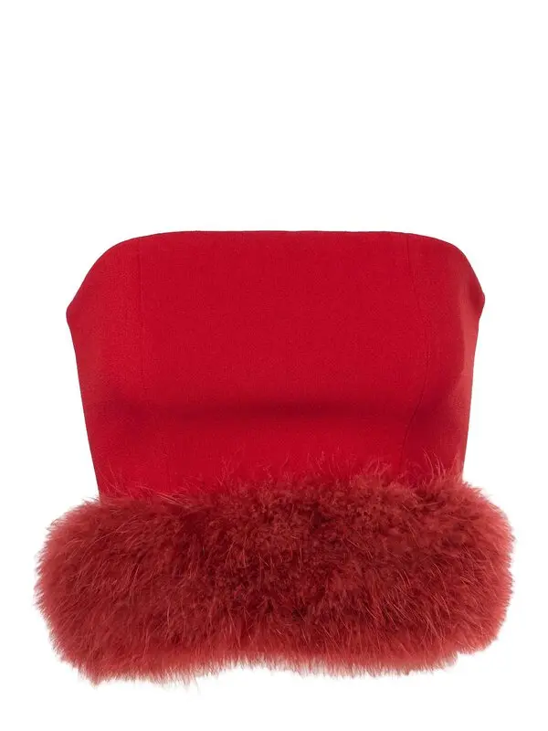 Blumarine Feather-trimmed Crêpe Crop Top - Red
