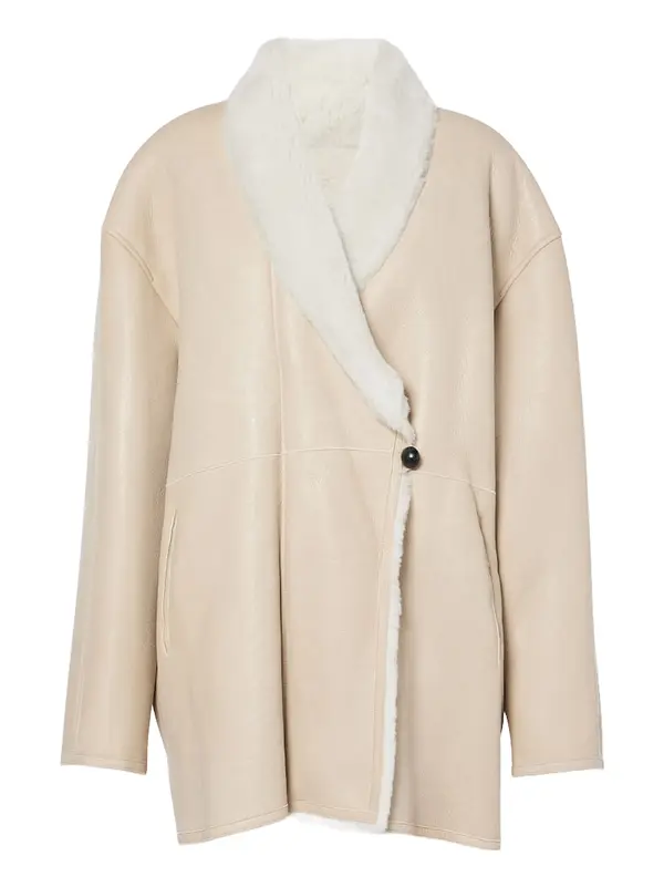 Isabel Marant Elanore Shearling-trimmed Leather Coat - Beige
