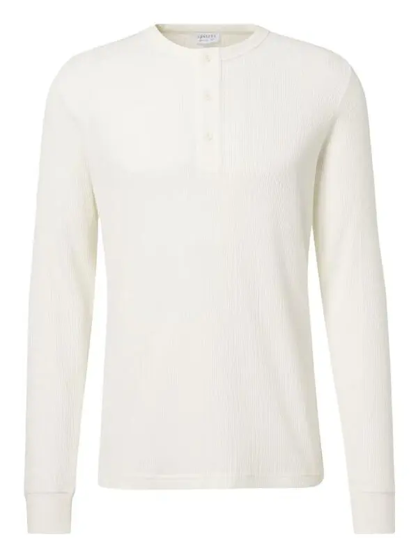 Sunspel Cotton Henley Shirt - White