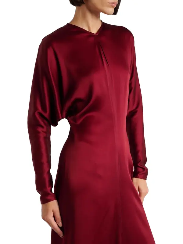 Victoria Beckham Draped Crêpe Satin Midi Dress - Red
