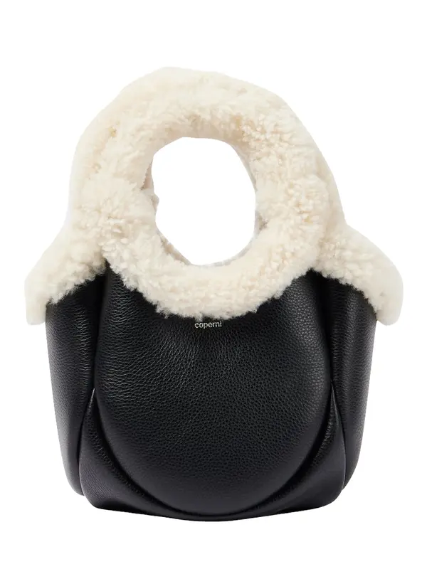 Coperni Swipe Mini Faux Fur-trimmed Leather Bucket Bag - Black