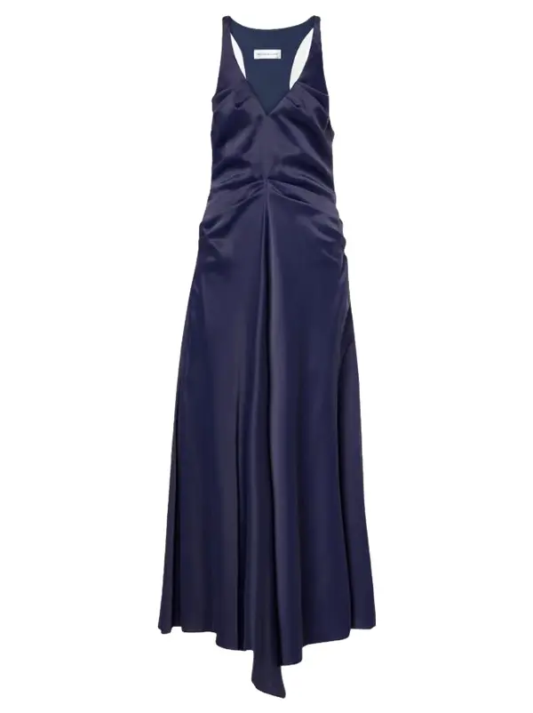 Victoria Beckham Gathered Satin Maxi Dress - Blue