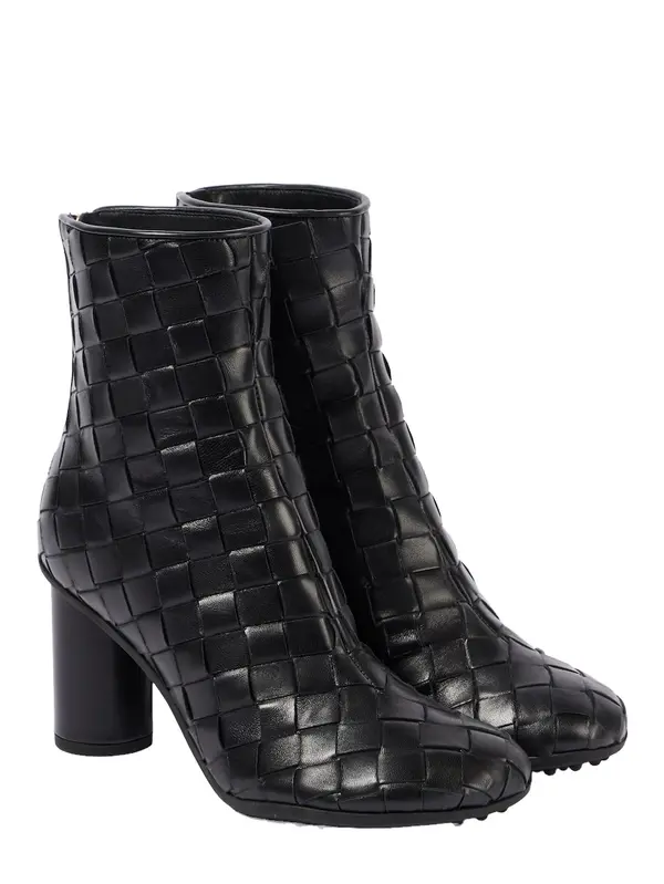 Bottega Veneta Intrecciato Leather Ankle Boots - Black