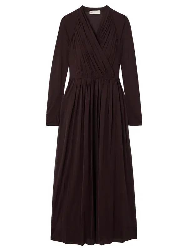 Tory Burch Wrap-effect Gathered Jersey Midi Dress - Brown