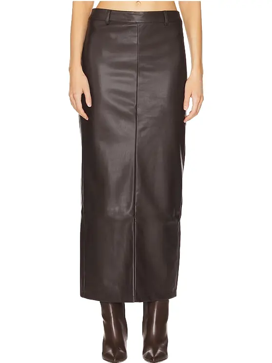 ALL THE WAYS Kayla Faux Leather Skirt - Chocolate Brown