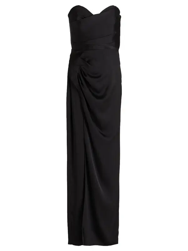 NICHOLAS Strapless Wrap-effect Satin Maxi Dress - Black
