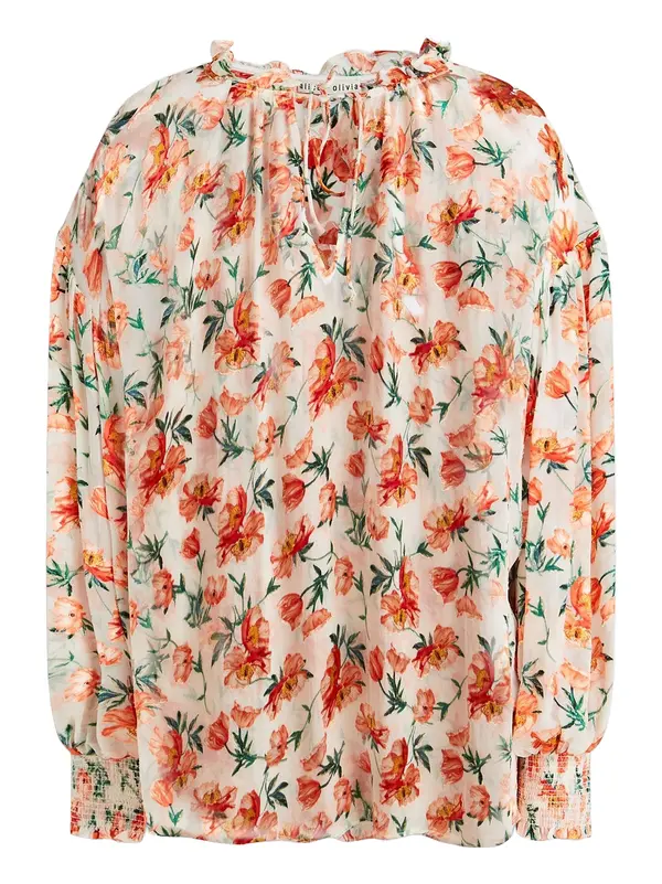 Alice + Olivia Julius Floral Devoré Blouse - Orange