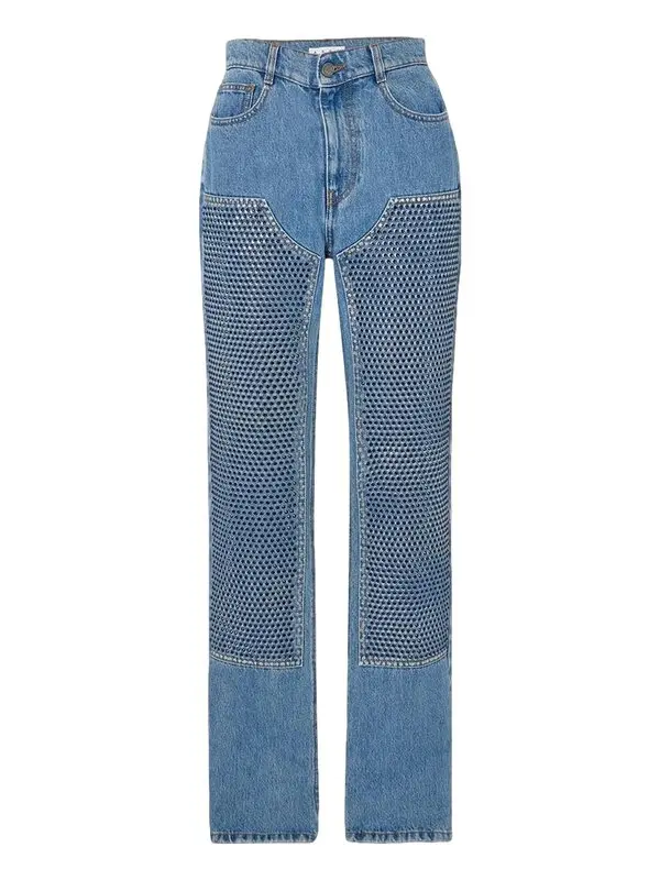 AREA Crystal-embellished Straight-leg Jeans - Mid Denim