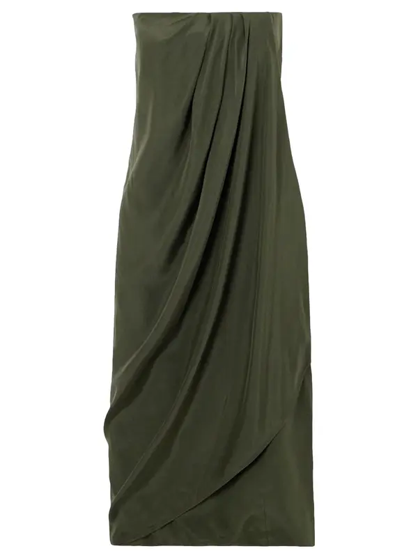 Gauge81 Onna Strapless Draped Silk-satin Midi Dress - Army Green