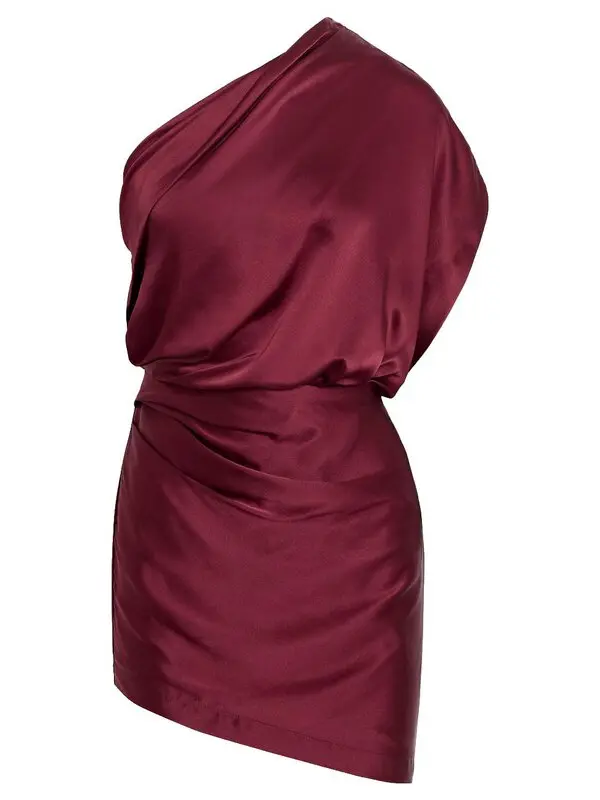 Michelle Mason One-shoulder Draped Silk-satin Mini Dress - Merlot