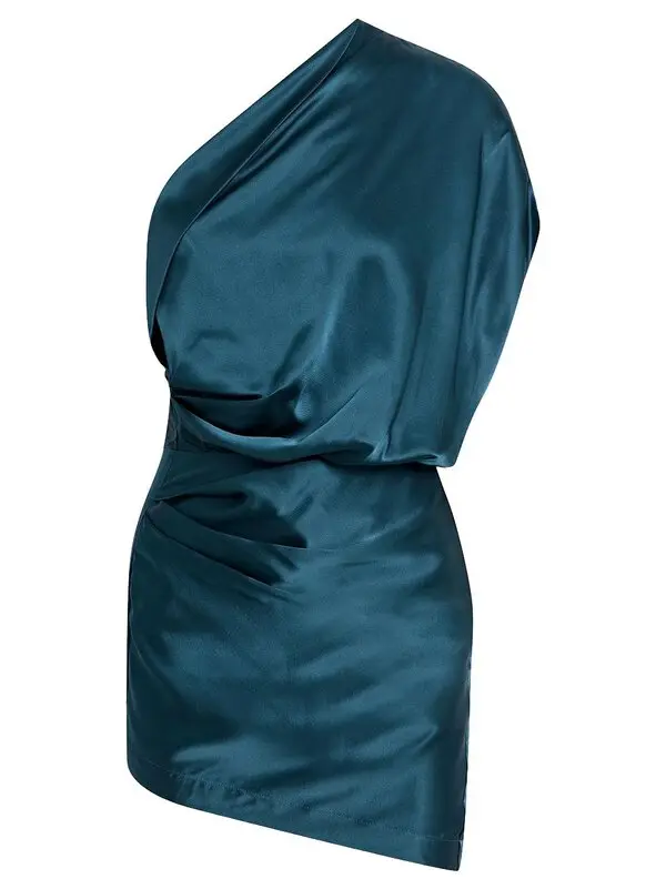 Michelle Mason One-shoulder Draped Silk-satin Mini Dress - Petrol