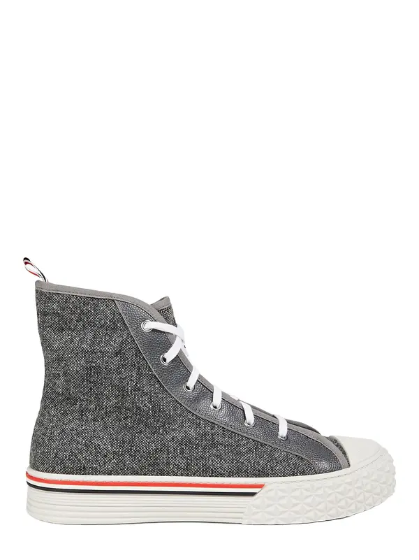 Thom Browne Leather-trimmed Tweed High-top Sneakers - Dark Gray
