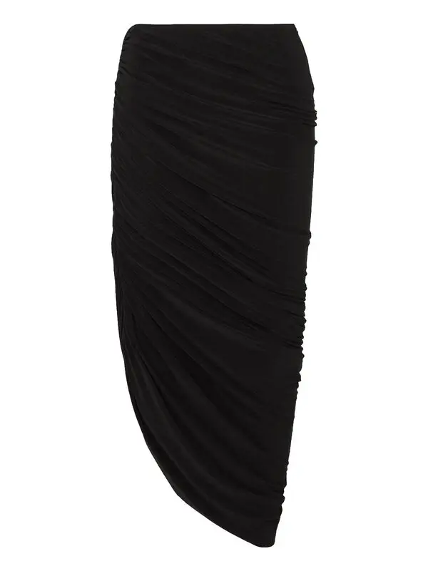 Norma Kamali Diana Asymmetric Ruched Stretchjersey Skirt - Black