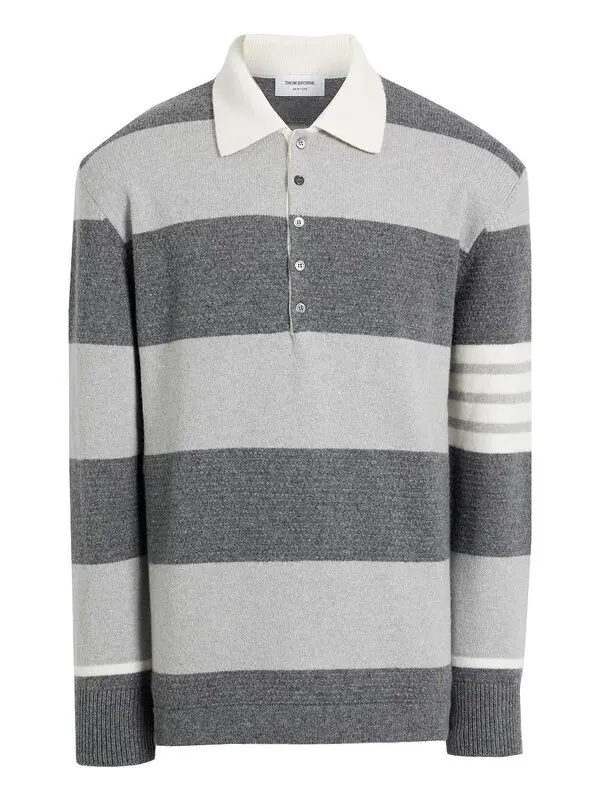 Thom Browne Striped Wool Polo Sweater - Anthracite