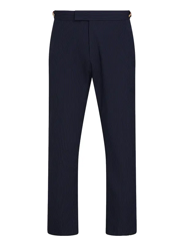 Thom Browne Striped Wool Seersucker Trousers - Navy