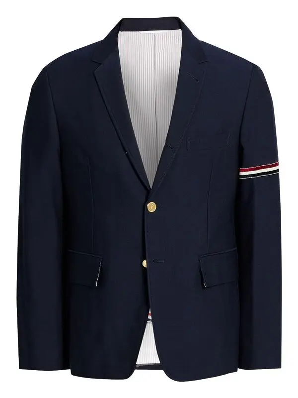 Thom Browne Striped Velvet-trimmed Wool-blend Twill Blazer - Navy