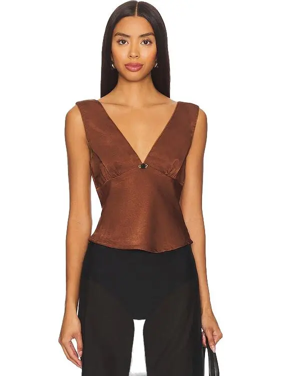 NIA Celia Top With Lace Trim - Chocolate