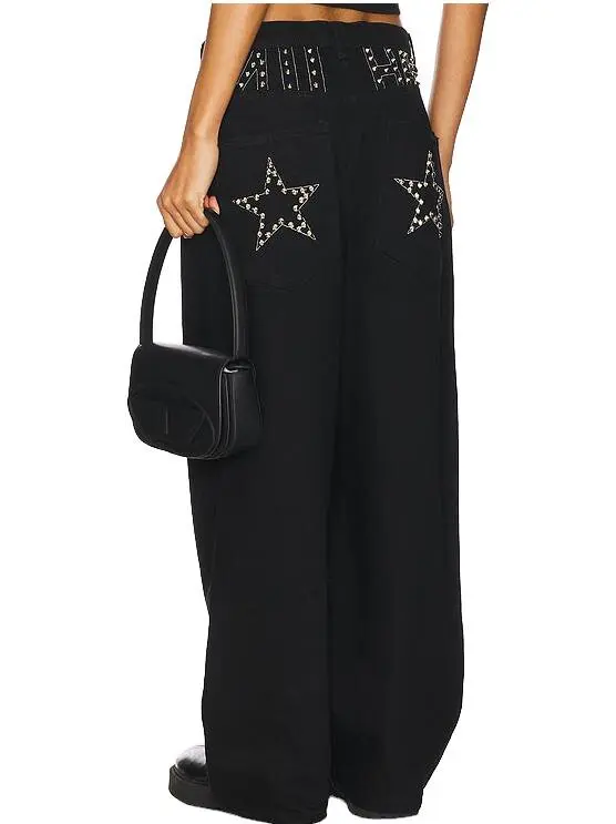 NIIHAI Baggy Jeans With Studded Detail - Black