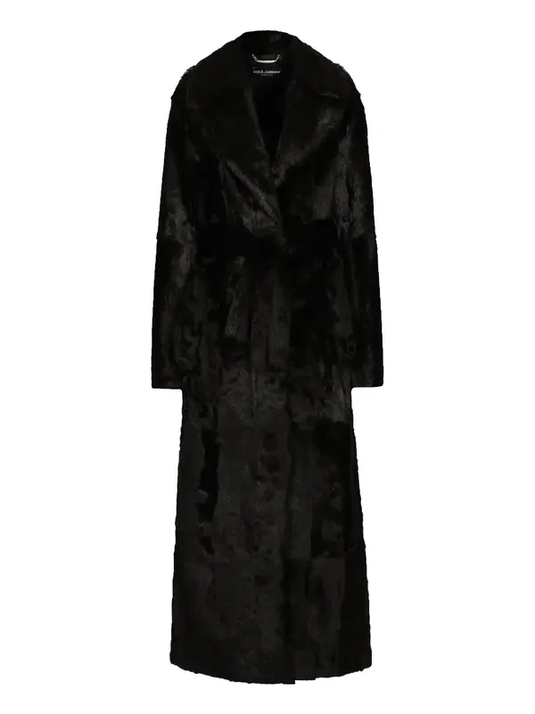 Dolce & Gabbana Goatskin Belted Coat - Black