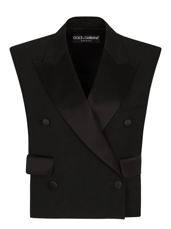 Dolce & Gabbana Sleeveless Double-breasted Wool Gabardine Tuxedo Jacket - Black