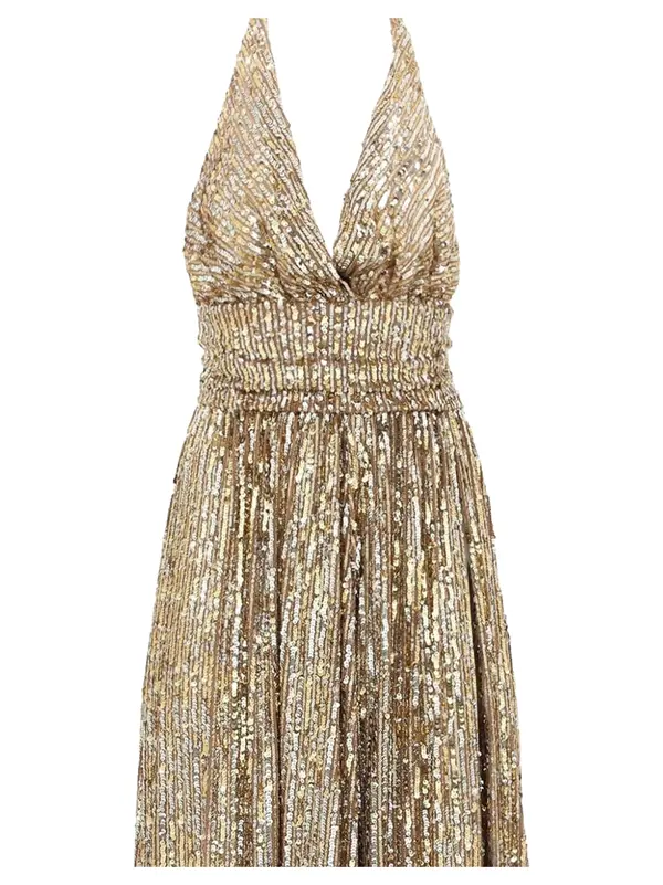 Dolce & Gabbana Sequined Halterneck Gown - Gold