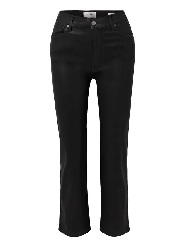 FRAME Le Sleek Coated High-rise Straight-leg Jeans - Black