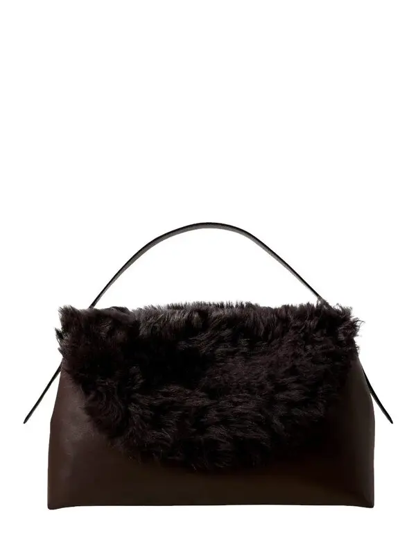 TOTEME T-lock Shearling Shoulder Bag - Brown