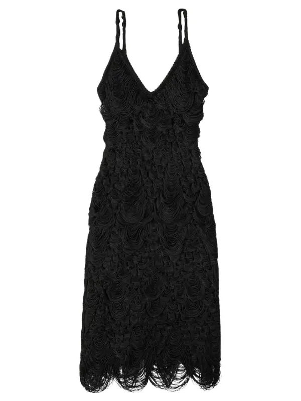 FERRAGAMO Fringed Silk-blend Midi Dress - Black