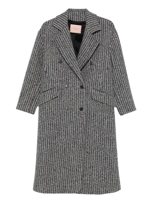 TWINSET Herringbone Wool-blend Coat - Black