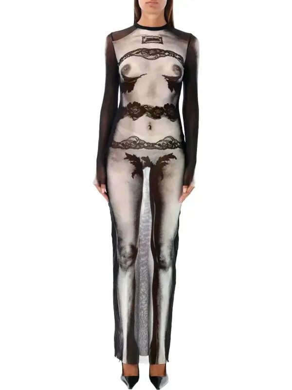 Jean Paul Gaultier Body-print Maxi Dress - Black