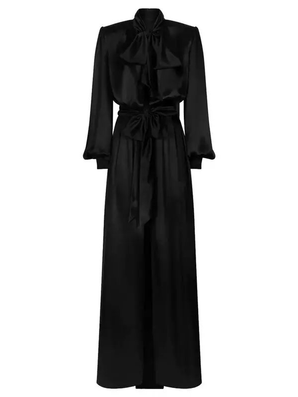 Dolce & Gabbana Long Silk Satin Dress With Front Slit - Black