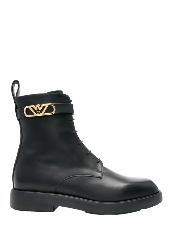 Emporio Armani Eagle Logo Leather Boots - Black