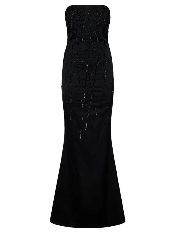 ROOM76 Crystal-embellished Satin Gown - Black