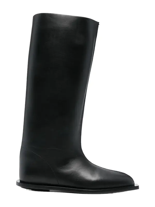 Plan C Leather Mid-calf Boots - Black