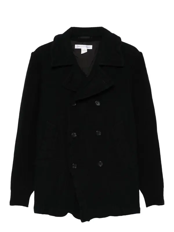 Comme Des Garçons Ribbed-sleeve Pea Coat - Blue