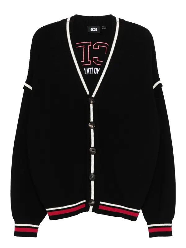 Gcds Logo Knit Cardigan - Black