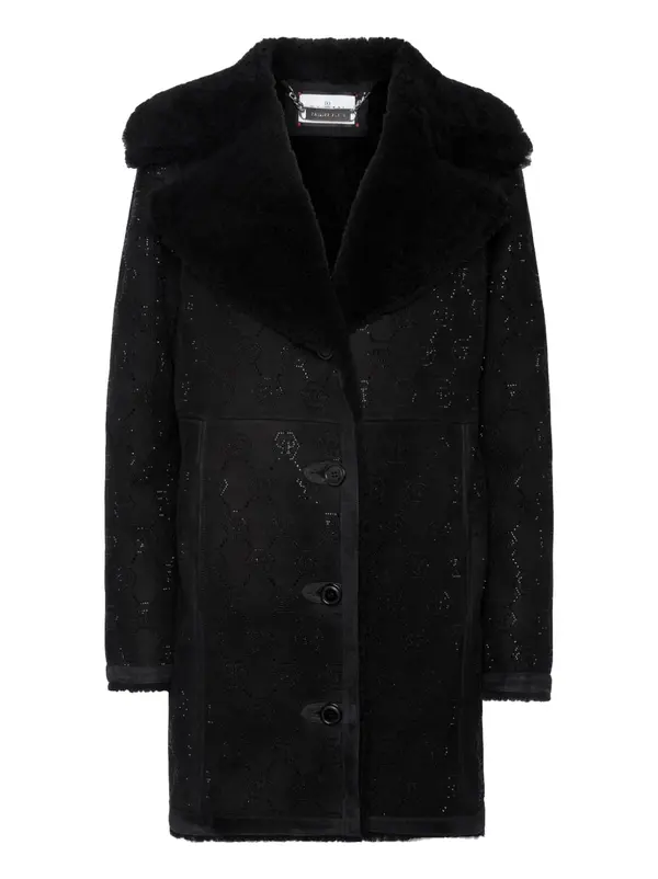 Philipp Plein Monogram-pattern Shearling Coat - Black