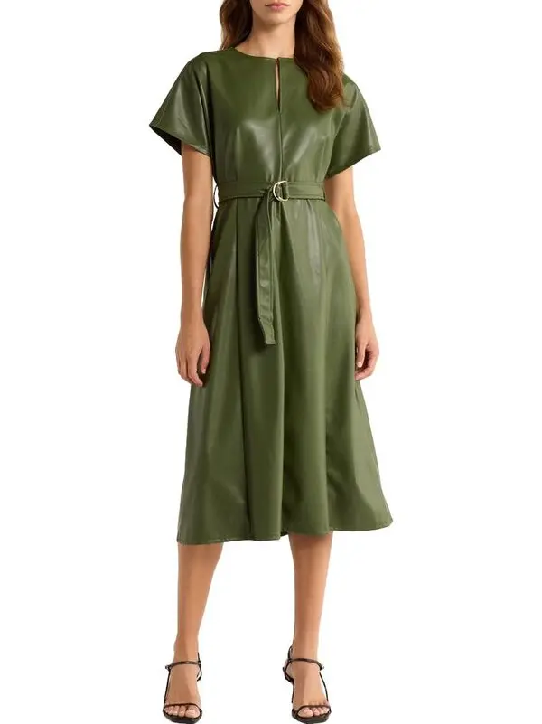 Halogen Faux Leather Midi Dress - Spruce