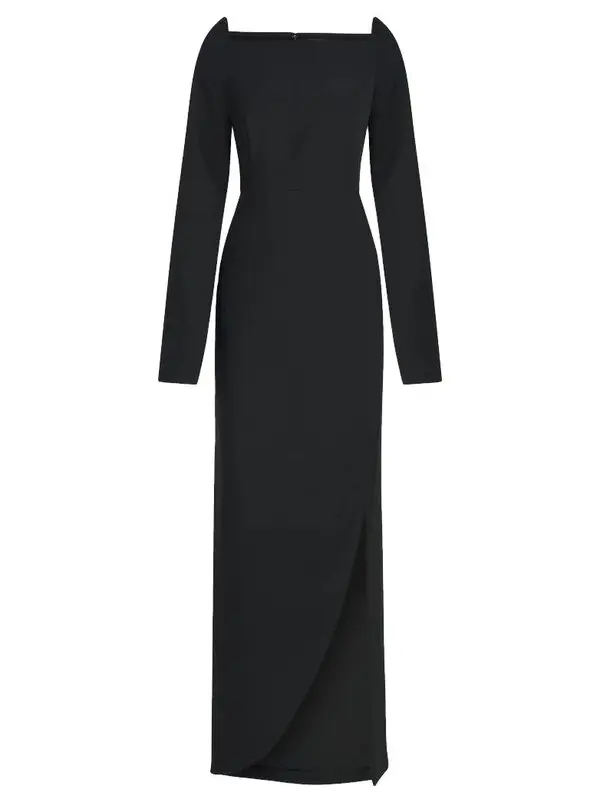 KAY UNGER Katerina Crepe Split-sleeve Gown - Black
