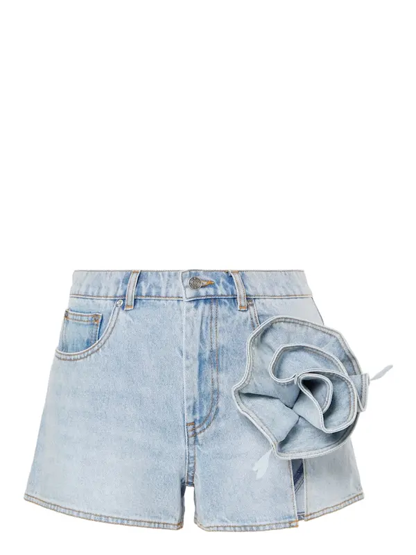 AREA Floral-appliqué Denim Shorts - Blue
