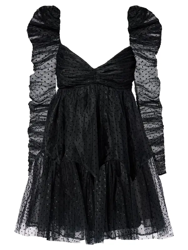 Zimmermann Point D'esprit Ruched Tulle Mini Dress - Black