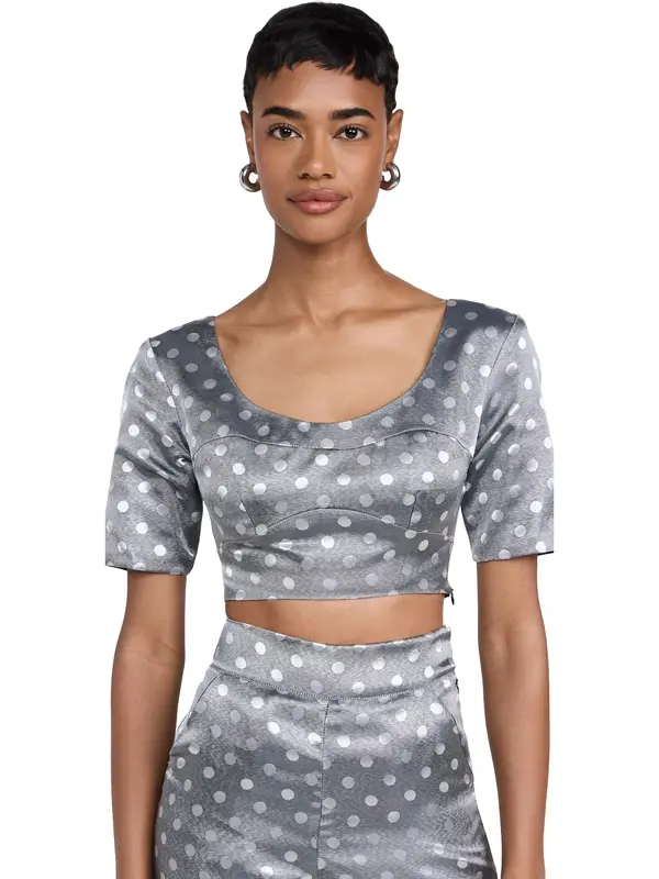 DUR DOUX Dot Brocade Crop Top - White/black
